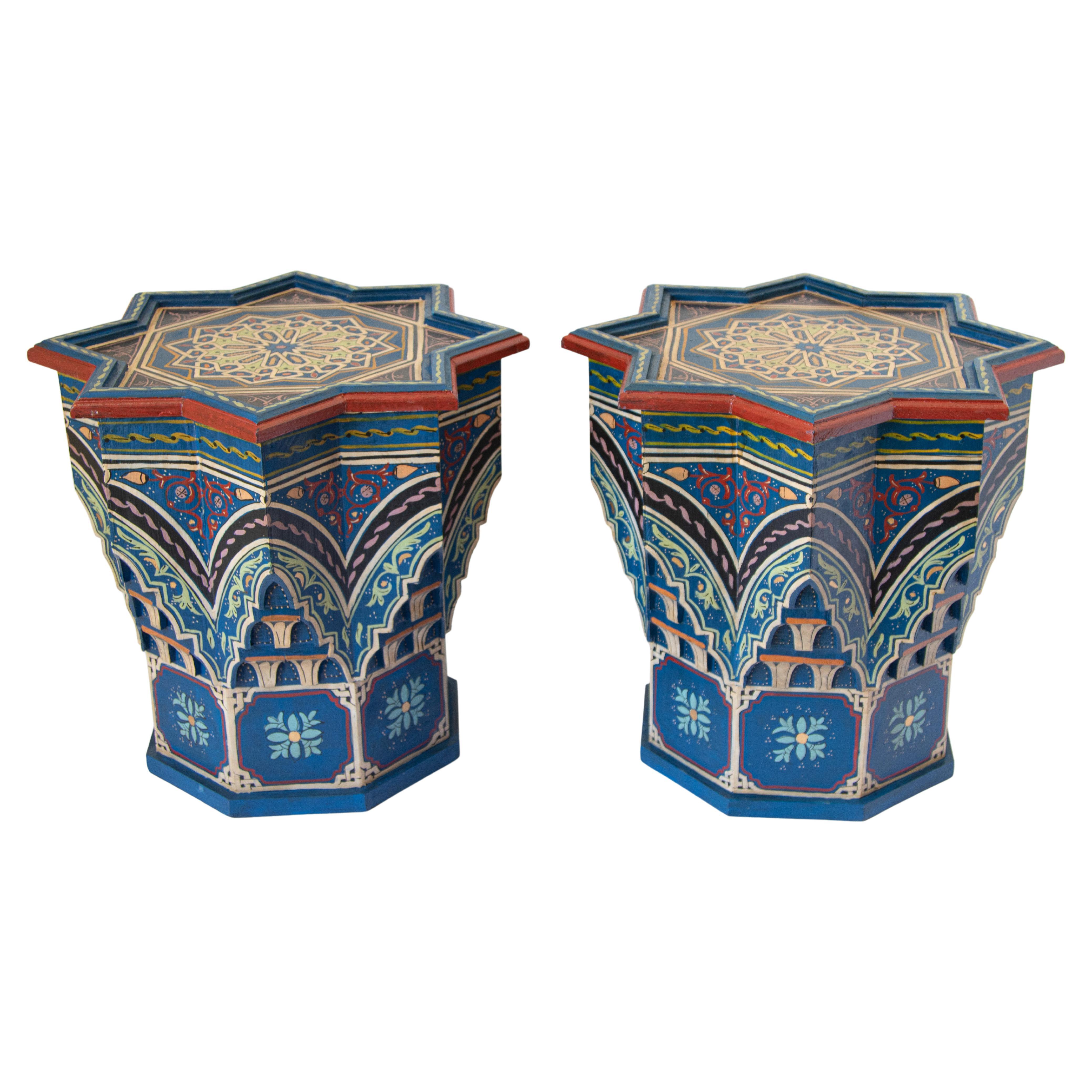 Moroccan Hand-Painted Dark Green Side Table with Moorish Designs at 1stDibs