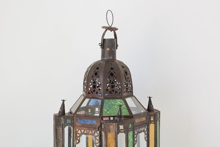 Moroccan Moorish Metal and Glass Candle Lantern at 1stDibs