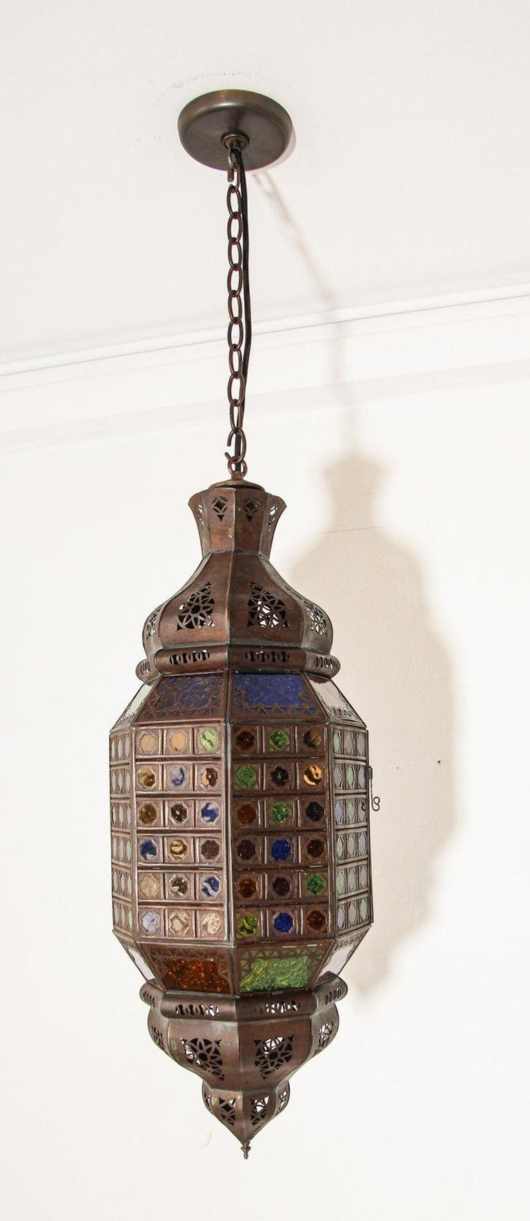 Moroccan Moorish Metal Light Fixture with Stained Glass For Sale at ...