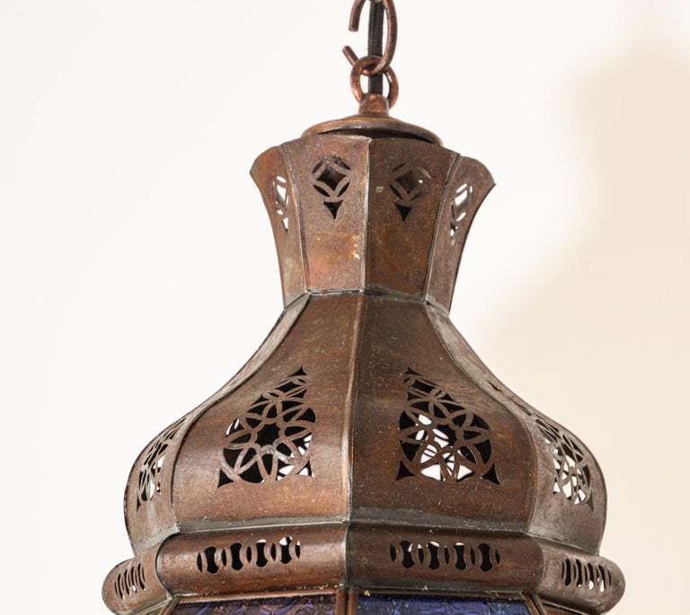Moroccan Moorish Metal Light Fixture with Stained Glass For Sale at 1stDibs
