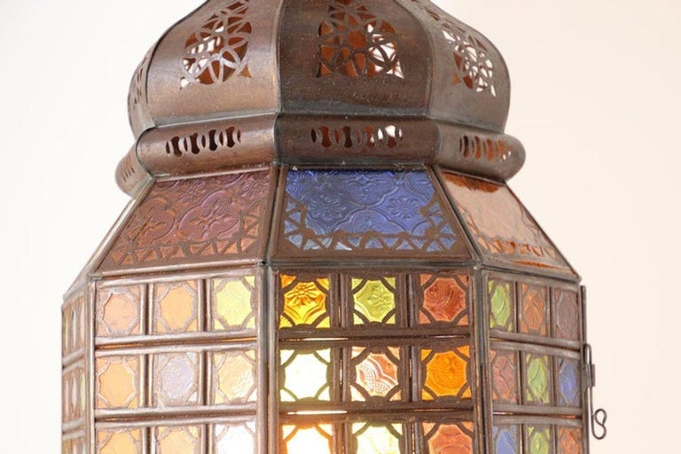 Moroccan Moorish Metal Light Fixture with Stained Glass For Sale at ...