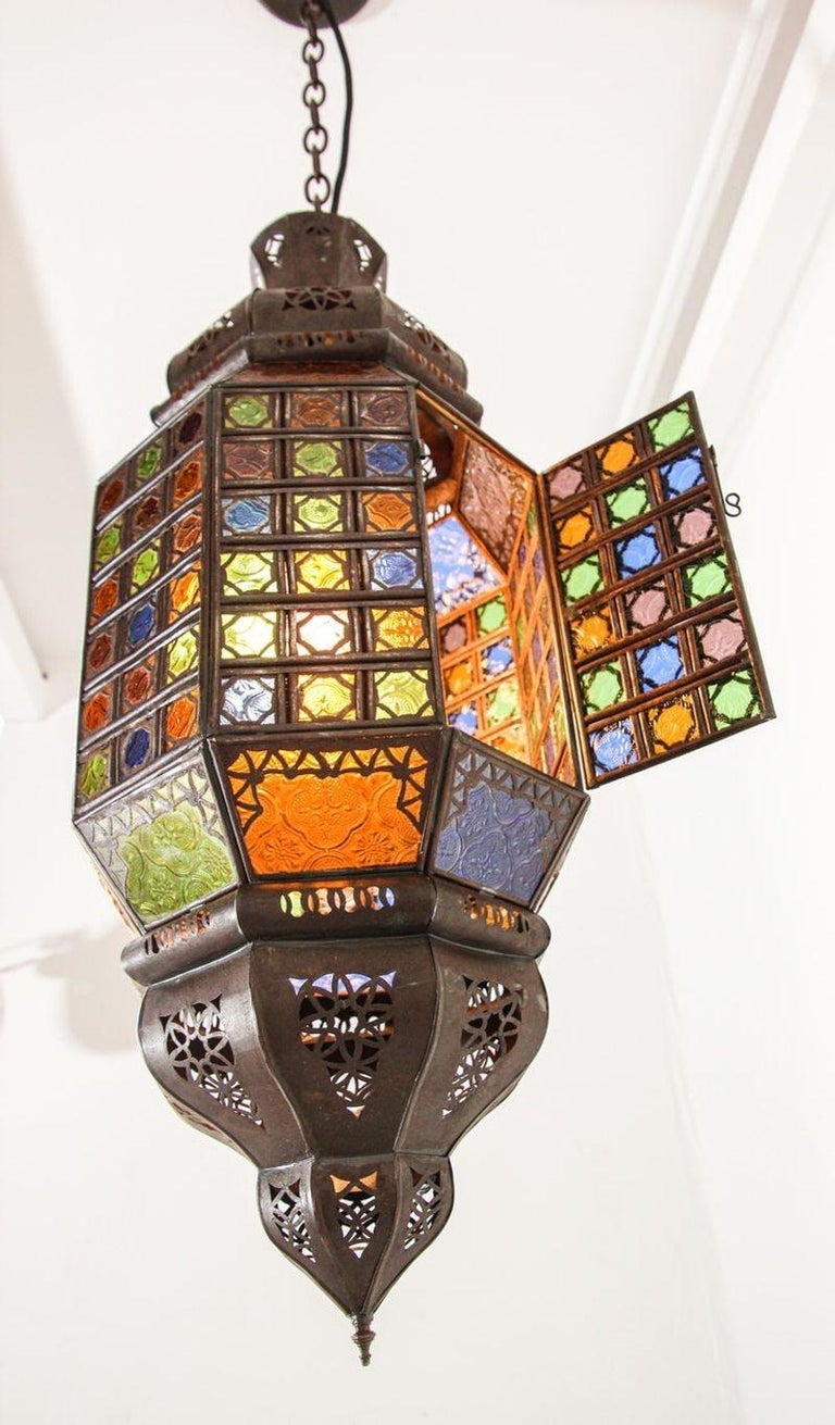 Moroccan Moorish Metal Light Fixture with Stained Glass For Sale at ...