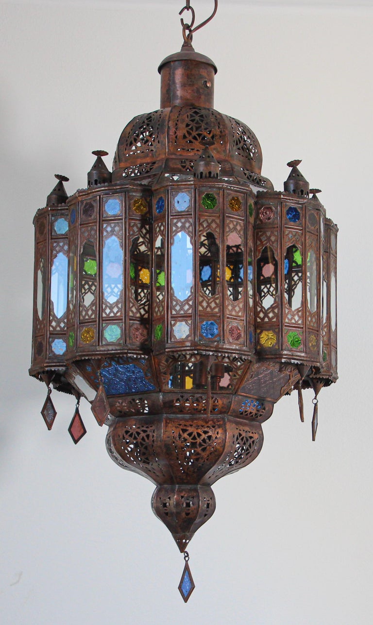 Moroccan Moorish Multicolor Glass Light Fixture For Sale at 1stDibs