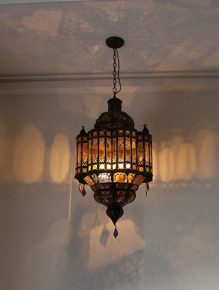 Moroccan Moorish Multicolor Glass Light Fixture For Sale at 1stDibs