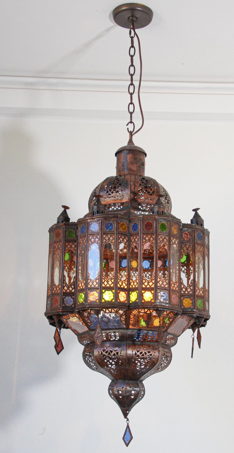 Moroccan Moorish Multicolor Glass Light Fixture For Sale at 1stDibs