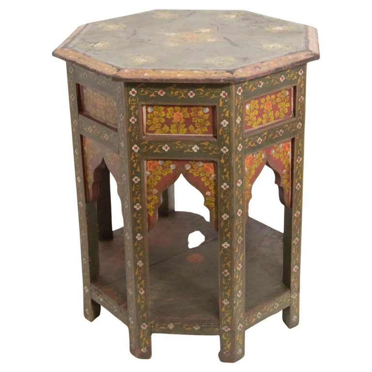 Moroccan Moorish Octagonal Side Table Hand-Painted Wood For Sale at 1stDibs