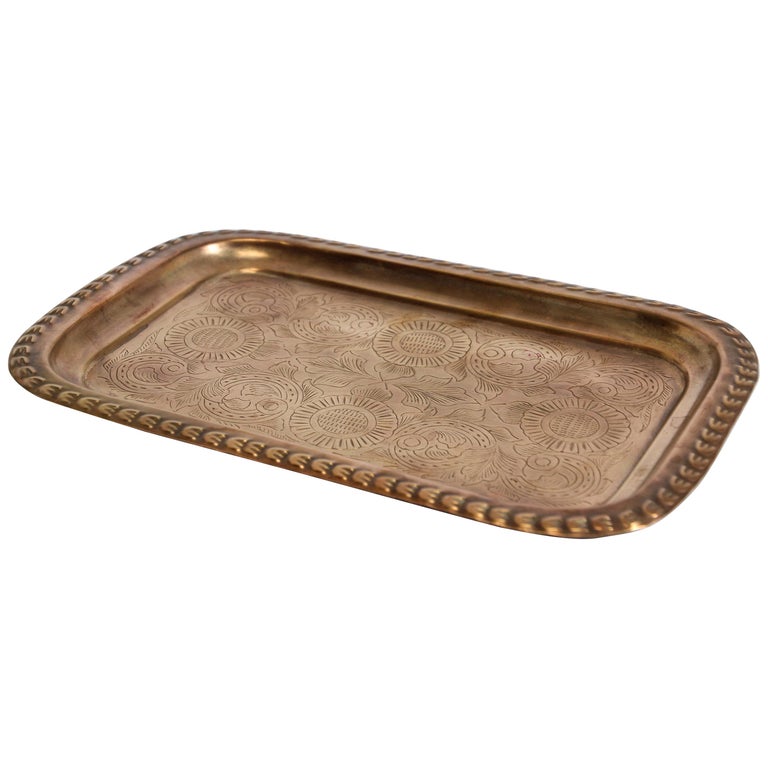 Moroccan Moorish Rectangular Brass Tray at 1stDibs