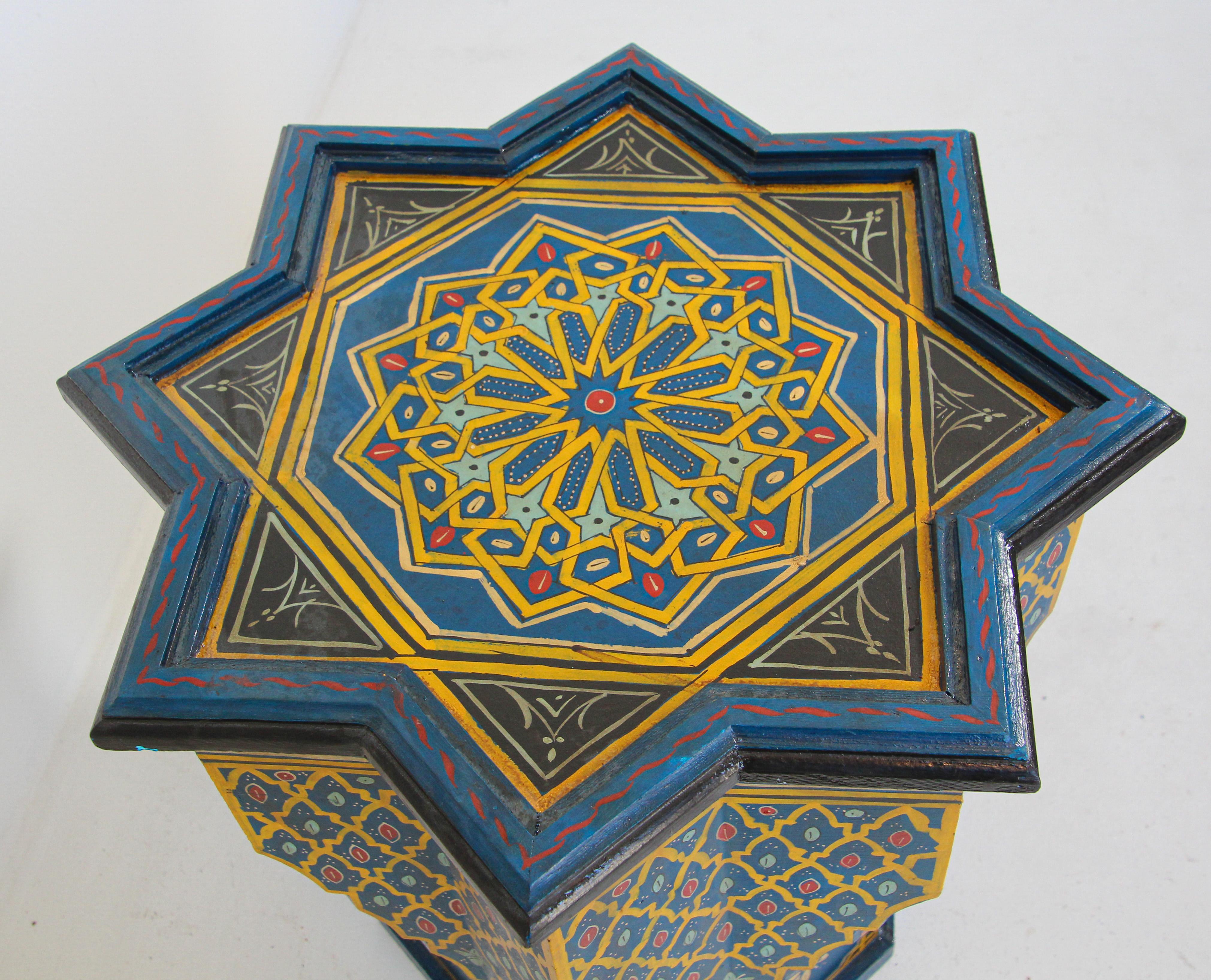 Moroccan Moorish Star Blue Hand Painted Side Table at 1stDibs | moroccan accent table