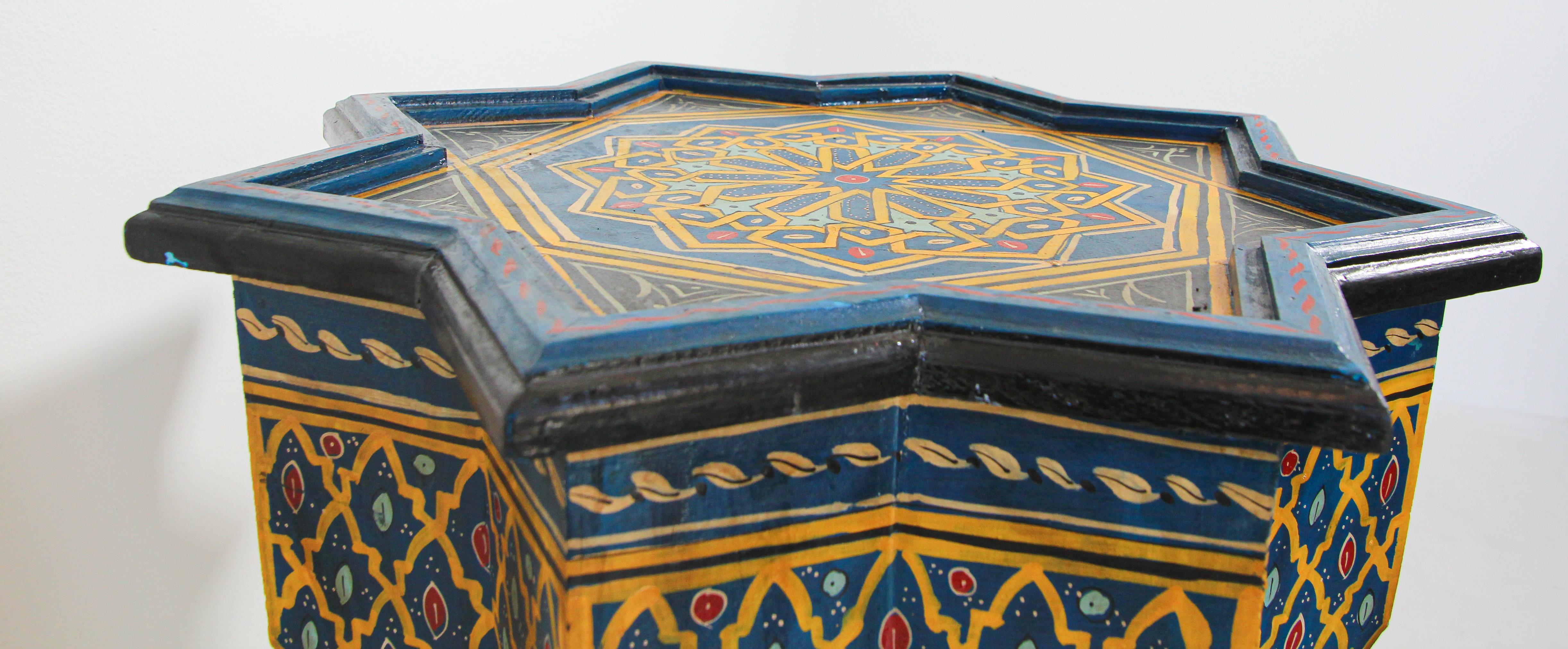 Moroccan Moorish Star Blue Hand Painted Side Table at 1stDibs | moroccan accent table