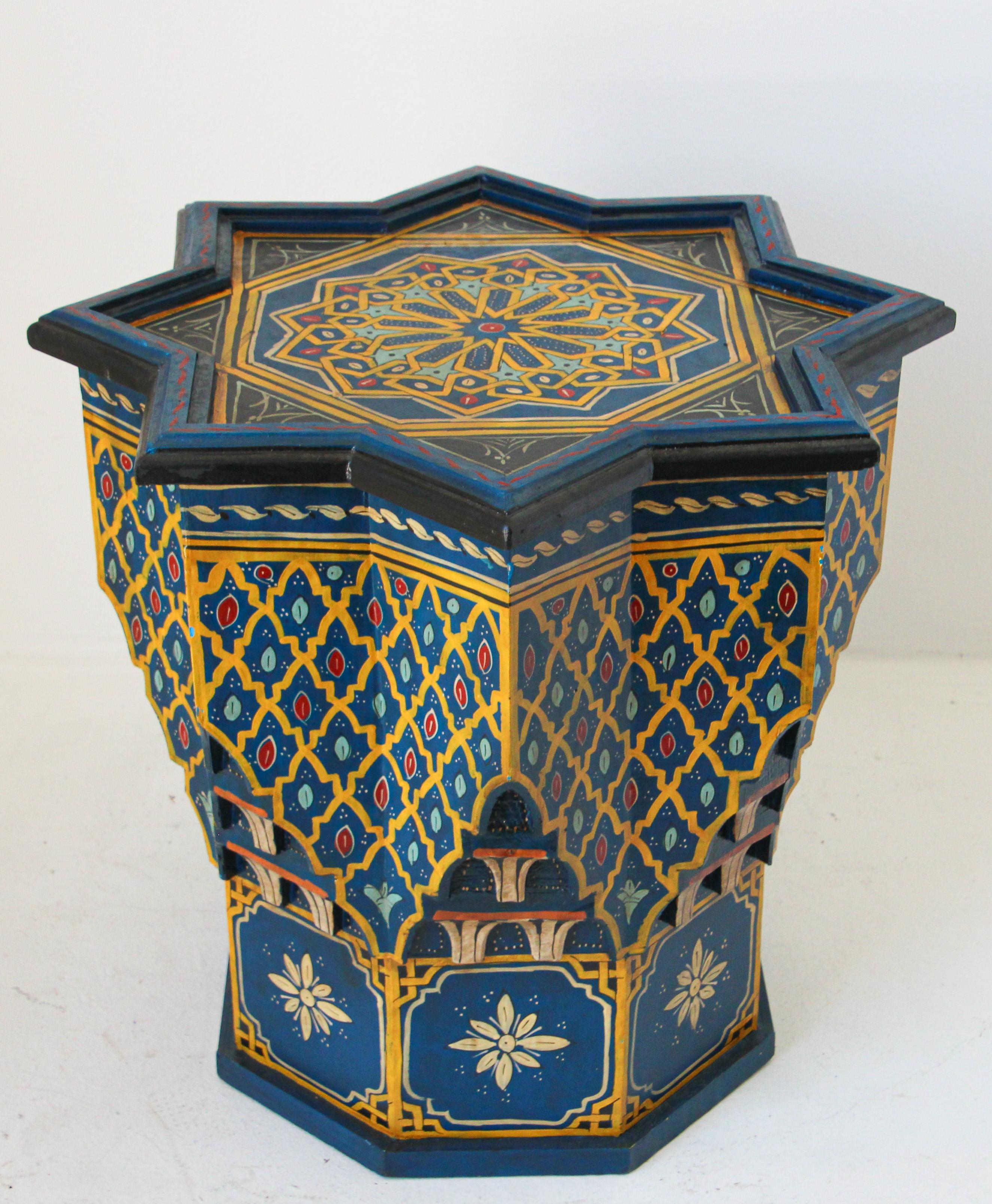Moroccan Moorish Star Blue Hand Painted Side Table at 1stDibs | moroccan accent table