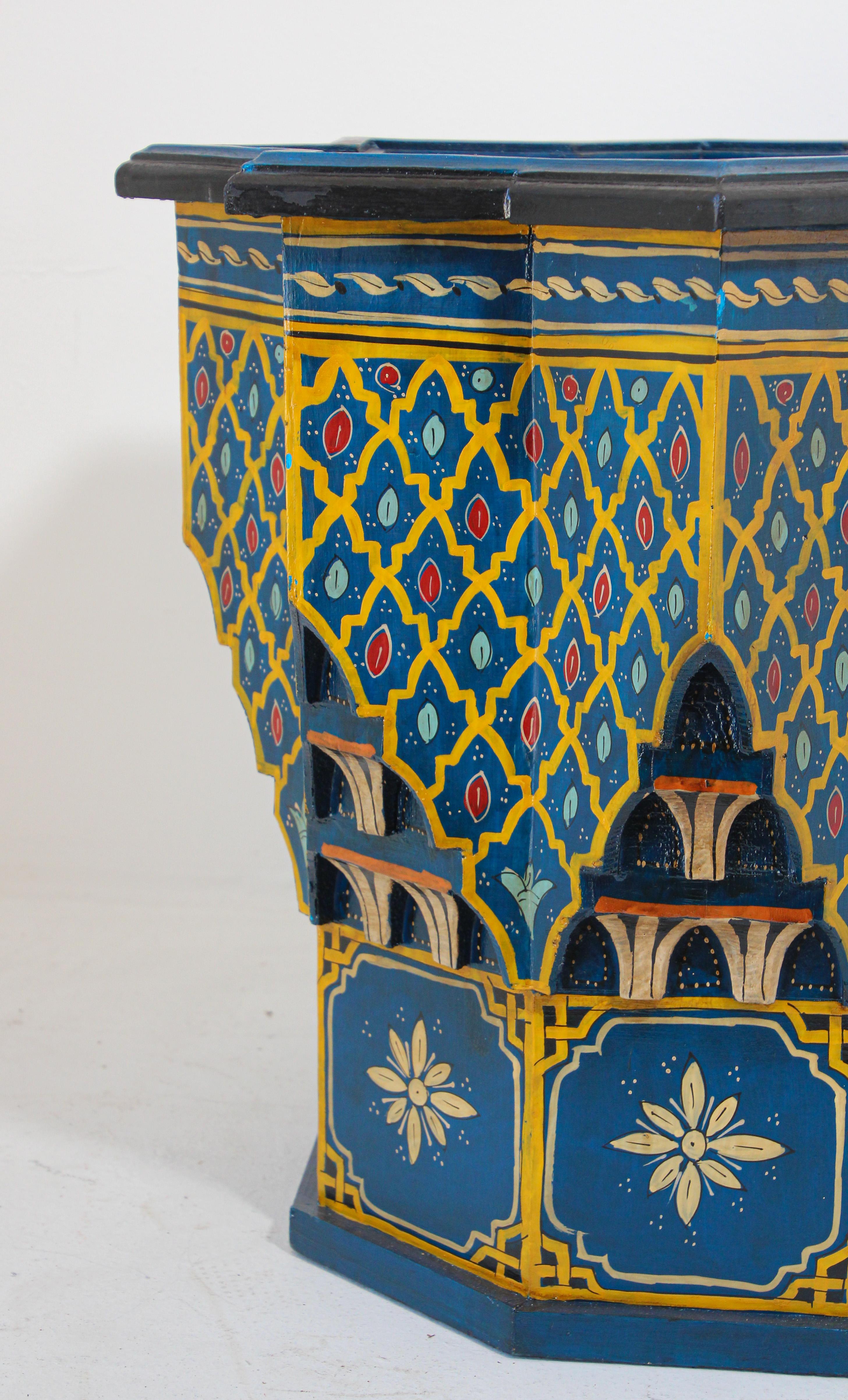 Moroccan Moorish Star Blue Hand Painted Side Table at 1stDibs | moroccan accent table