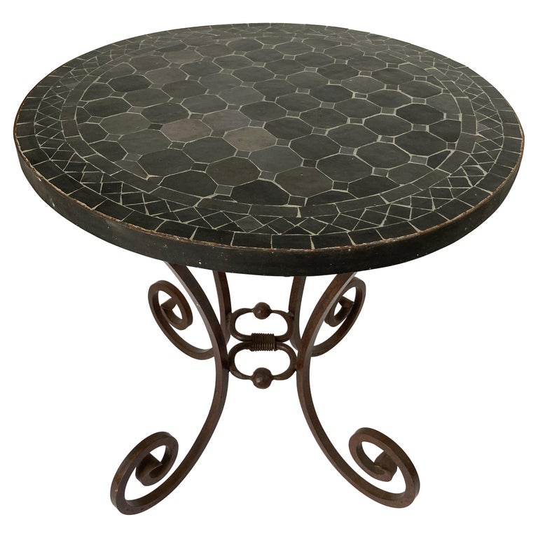 Moroccan Mosaic Black Tile Color Side Patio Table at 1stDibs