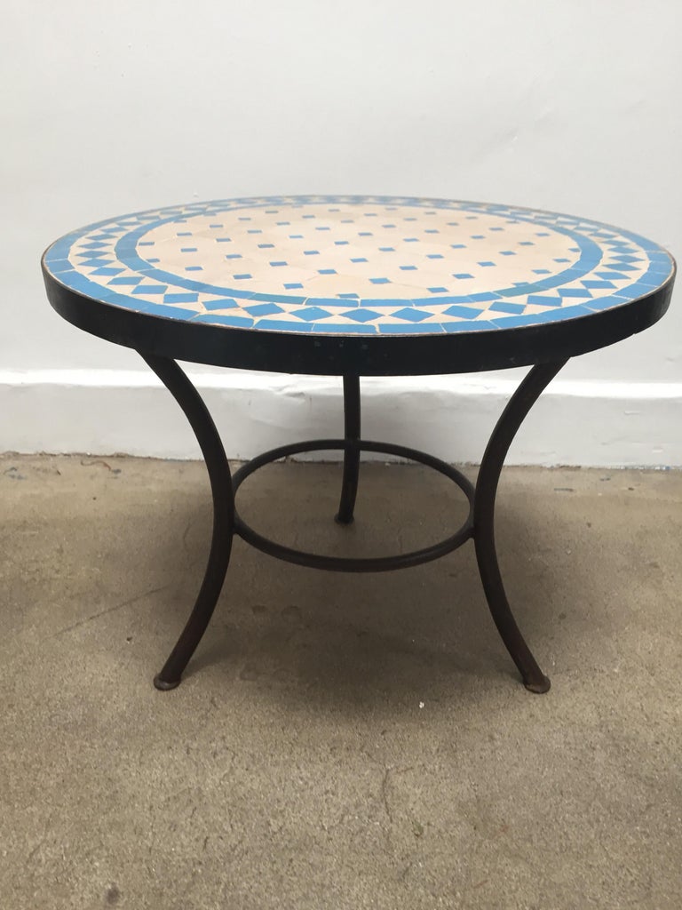 Moroccan Mosaic Outdoor Turquoise Tile Side Table on Low Iron Base at ...