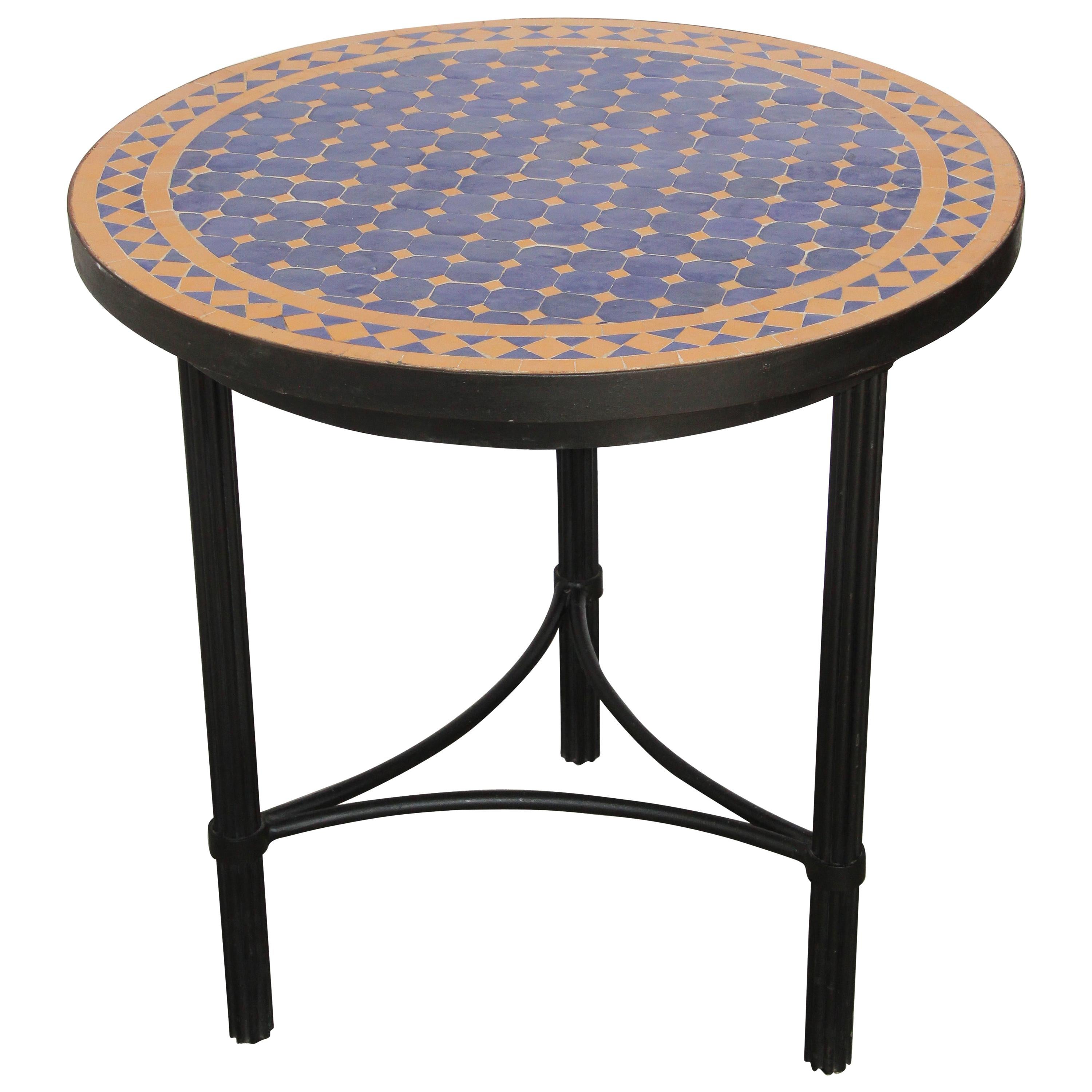 Moroccan Mosaic Tiles Cobalt Blue and Yellow Colors Side Table at 1stDibs