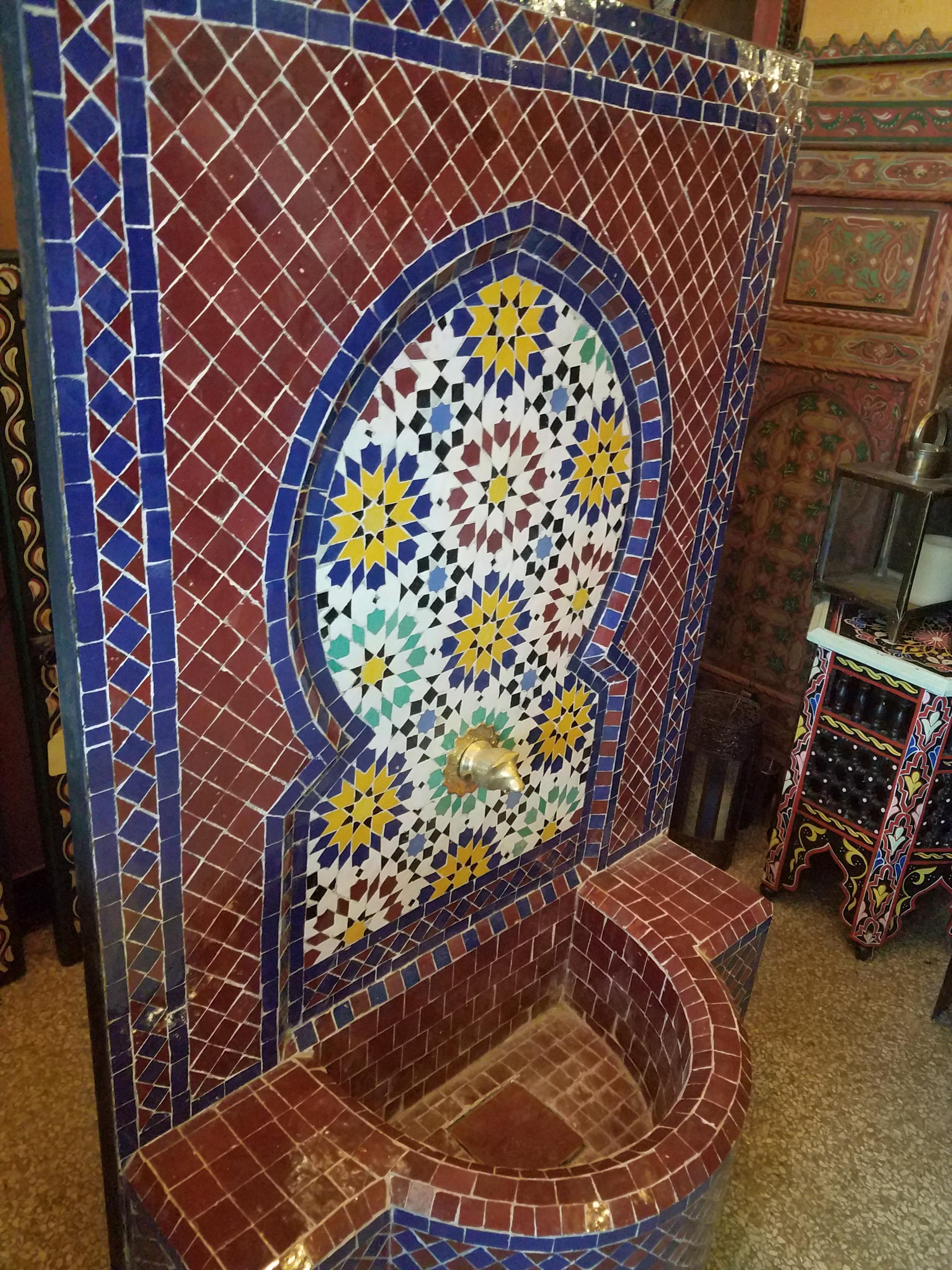 Moroccan Multi-Color Mosaic Tile Fountain, Red Base For Sale at 1stDibs ...