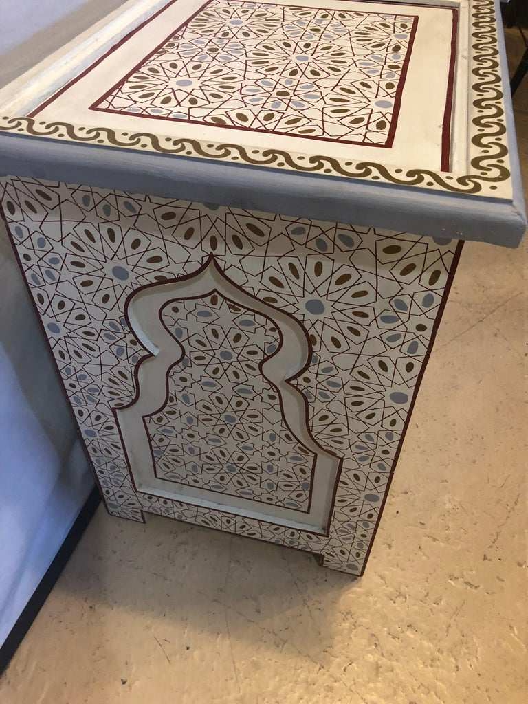 Moroccan Nightstand or End Table Hand Painted White, Blue and Burgundy ...