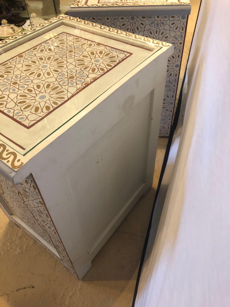 Moroccan Nightstand or End Table Hand Painted White, Blue and Burgundy ...