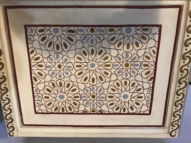 Moroccan Nightstand or End Table Hand Painted White, Blue and Burgundy ...