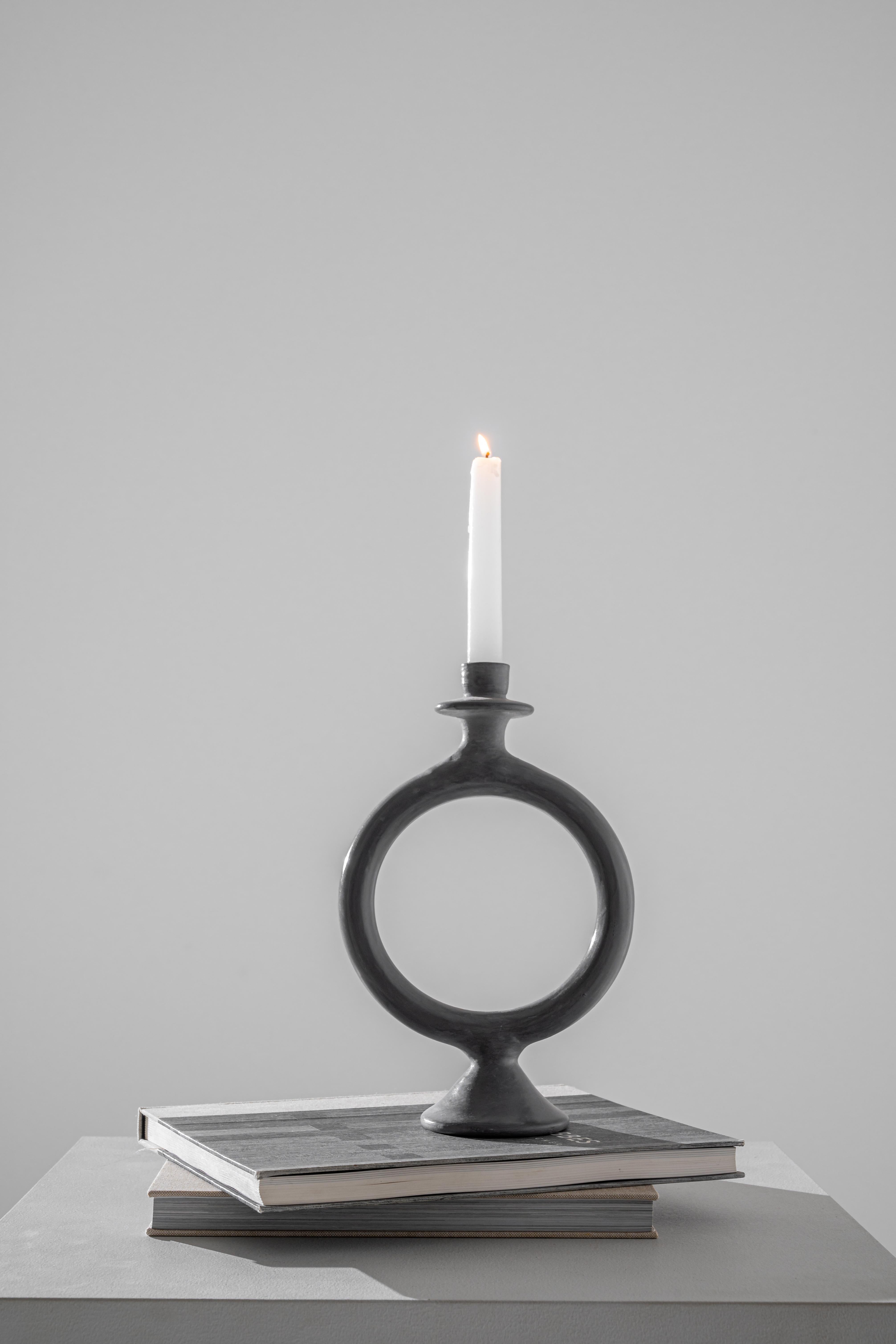 Moroccan O Ceramic Candlestick - Black For Sale at 1stDibs