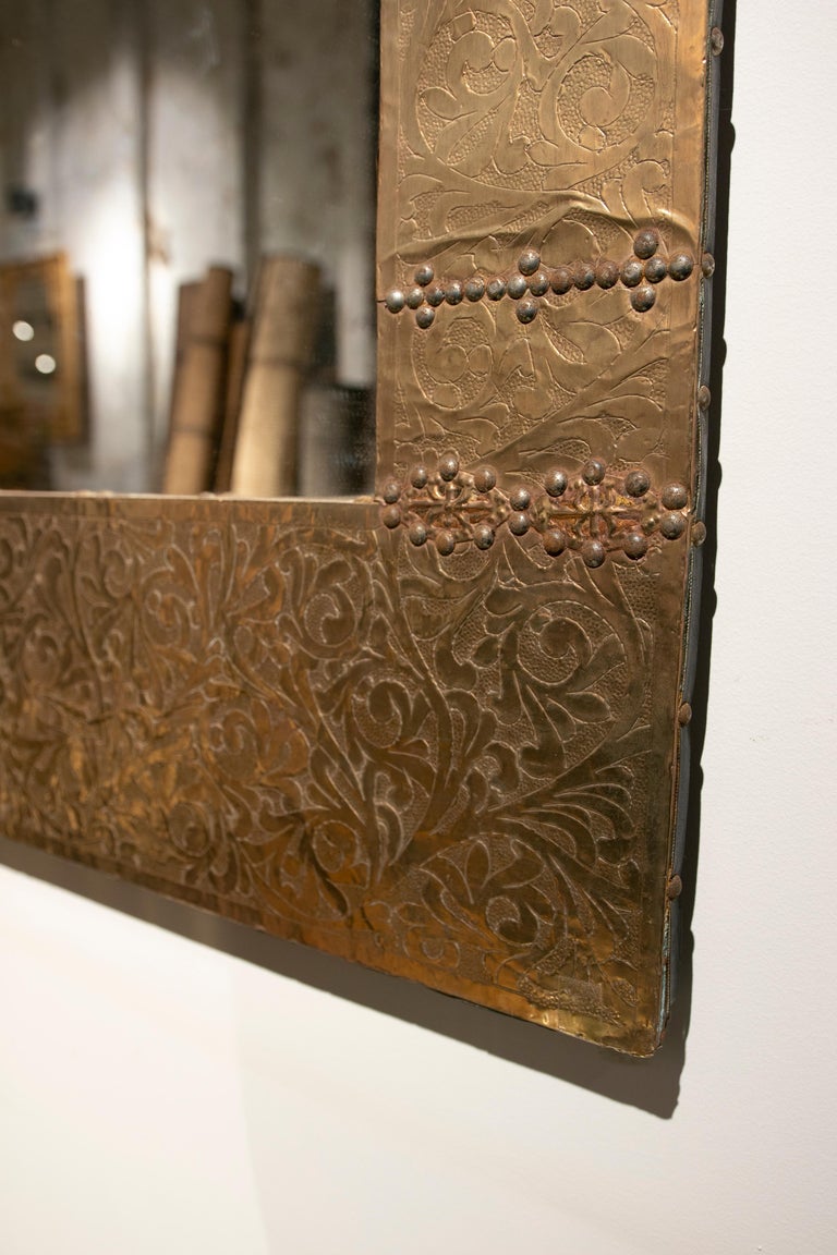 Moroccan Pair of Brass Hand Carved Wall Mirrors For Sale at 1stDibs
