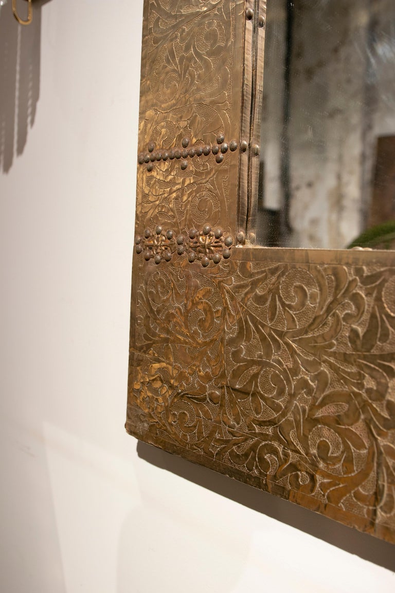 Moroccan Pair of Brass Hand Carved Wall Mirrors For Sale at 1stDibs