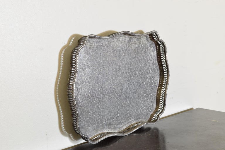Moroccan Rococo Style Engraved Silver Plate Serving Tray, Pierced ...
