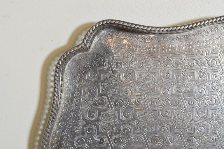 Moroccan Rococo Style Engraved Silver Plate Serving Tray, Pierced ...