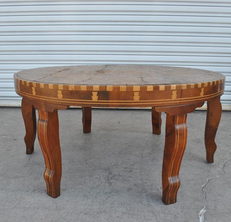Moroccan Round Coffee Table Inlaid Marquetry at 1stDibs