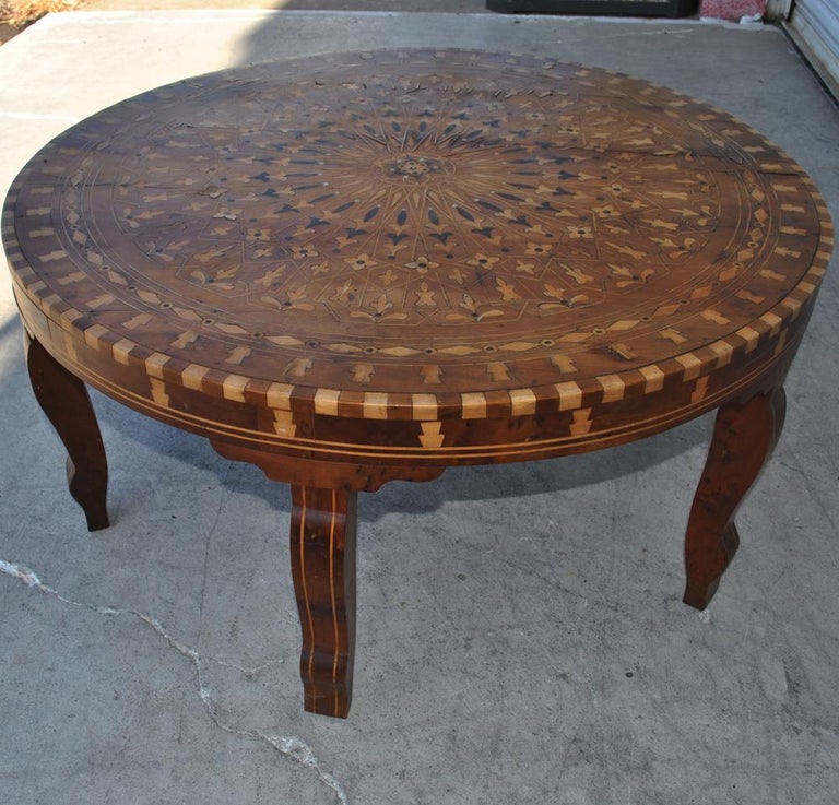 Moroccan Round Coffee Table Inlaid Marquetry at 1stDibs