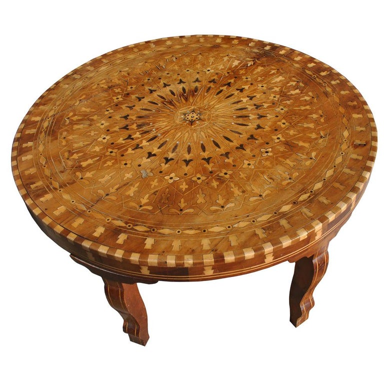 Moroccan Round Coffee Table Inlaid Marquetry at 1stDibs