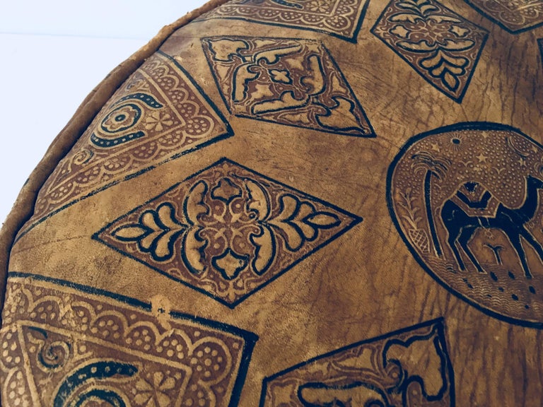 Moroccan Round Pouf Hand-Tooled and Embossed in Fez Morocco at 1stDibs