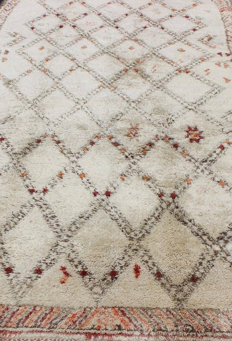 Moroccan Rug with Diamonds and Tribal Shapes in White, Brown, Red and ...