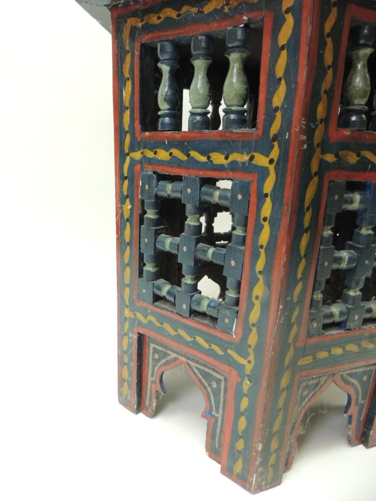 Moroccan Rustic Artisanal Vintage Hand-Painted Low Side Table at 1stDibs