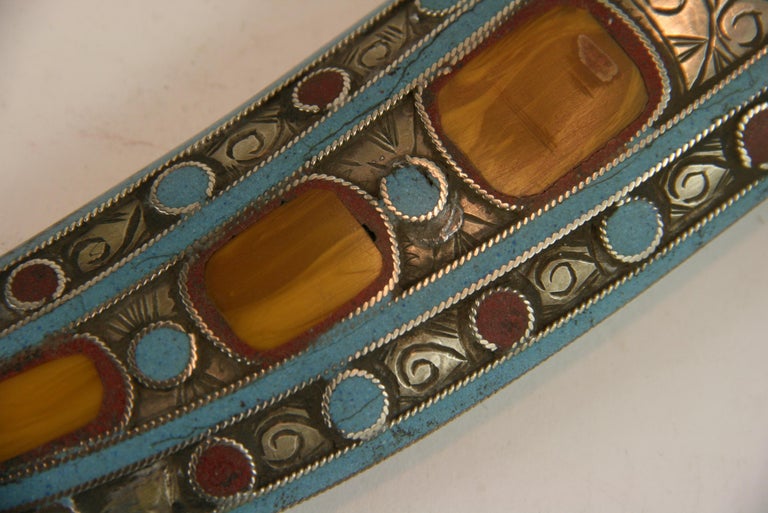 Moroccan Stone Encrusted Silver and Bone Dagger For Sale at 1stDibs