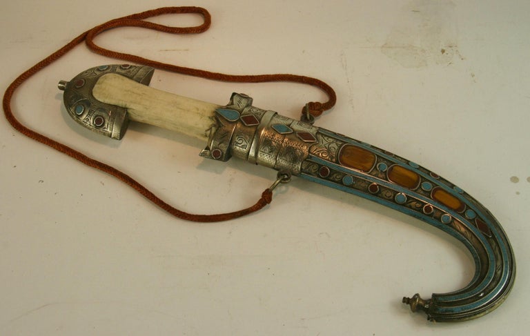 Moroccan Stone Encrusted Silver and Bone Dagger For Sale at 1stDibs