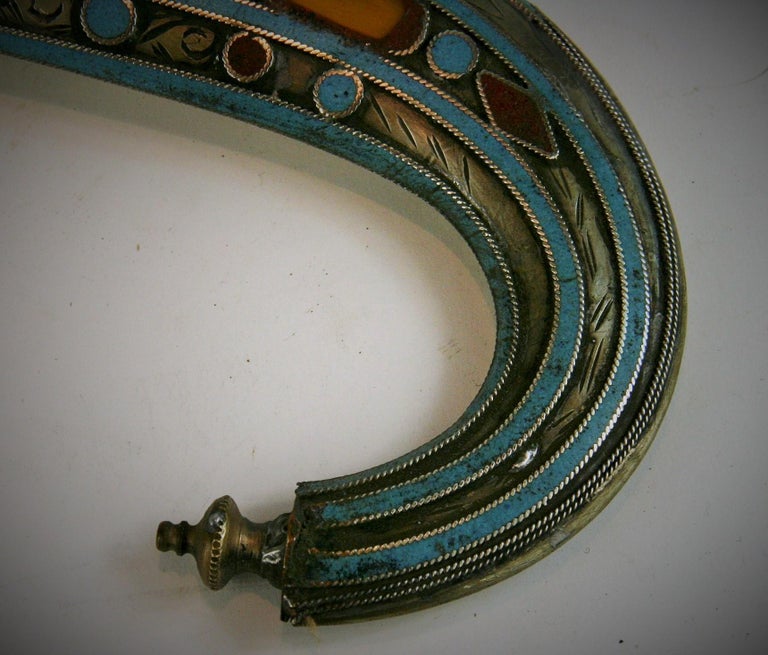 Moroccan Stone Encrusted Silver and Bone Dagger For Sale at 1stDibs