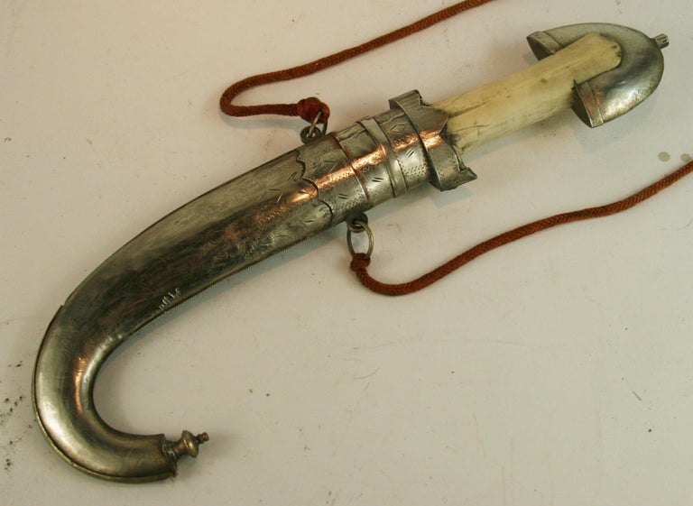 Moroccan Stone Encrusted Silver and Bone Dagger For Sale at 1stDibs