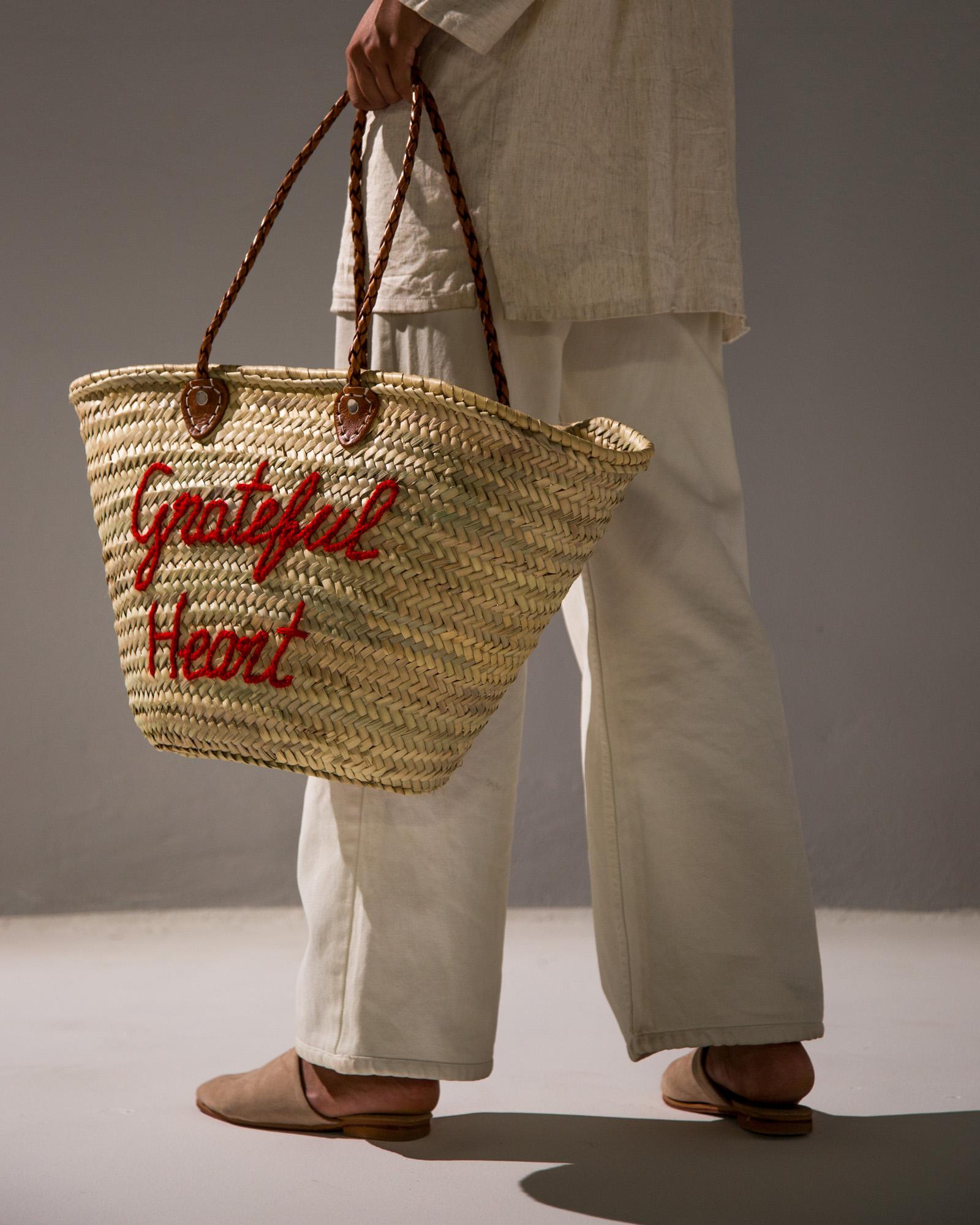 Moroccan Straw "Grateful Heart" Tote Bag For Sale at 1stDibs