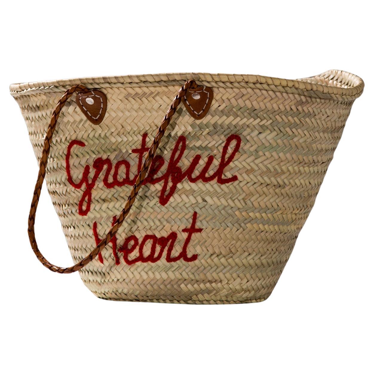 Moroccan Straw "Grateful Heart" Tote Bag For Sale at 1stDibs