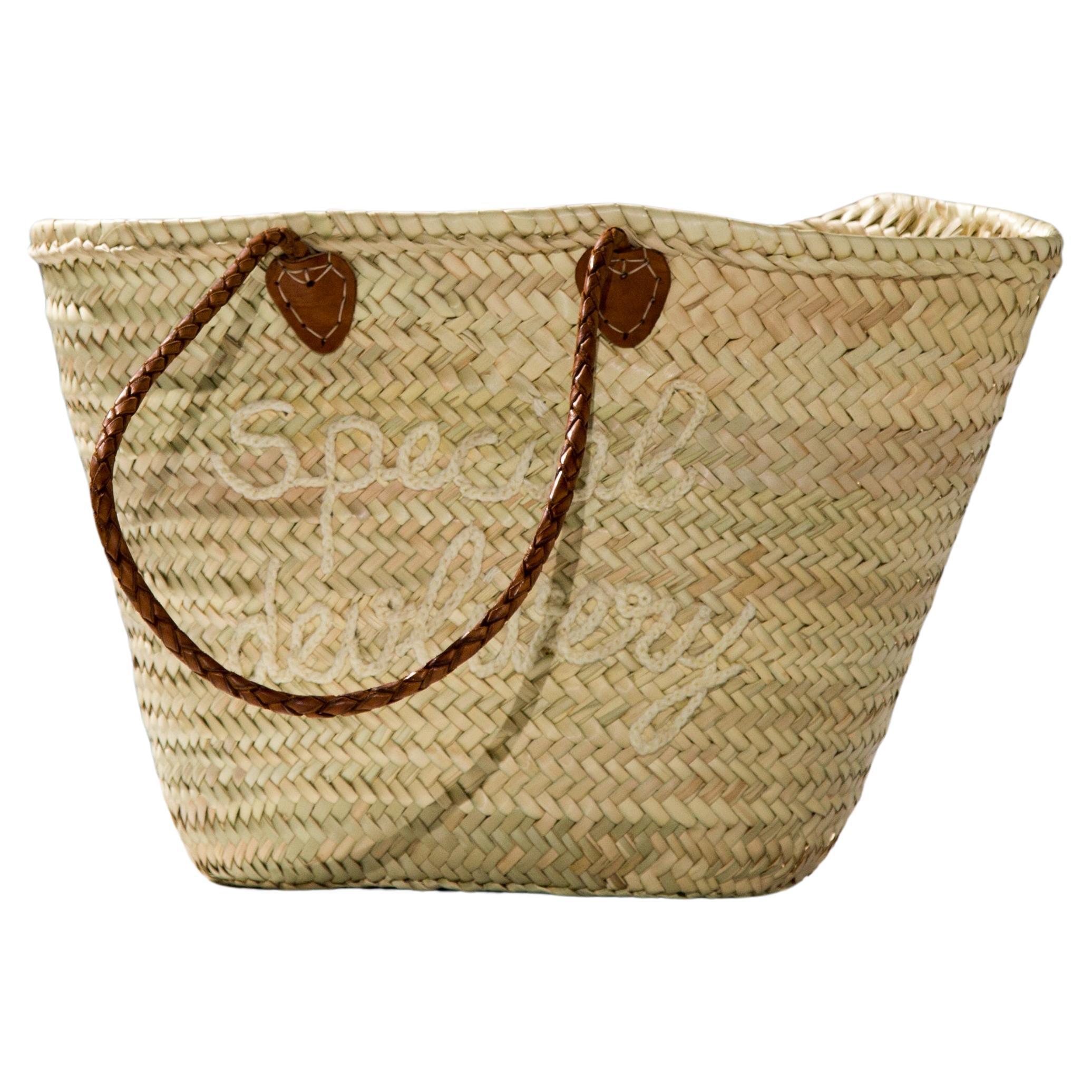 Moroccan Straw "Grateful Heart" Tote Bag For Sale at 1stDibs