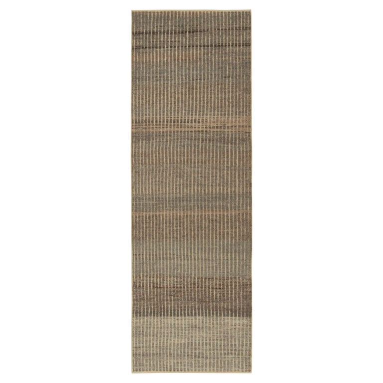 Rug and Kilim's Moroccan Style Runner in Beige-Brown, Gray Stripe ...