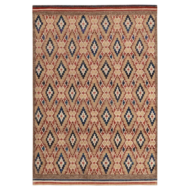Rug and Kilim's Moroccan Style Rug in Beige-Brown, Red and Blue Diamond ...