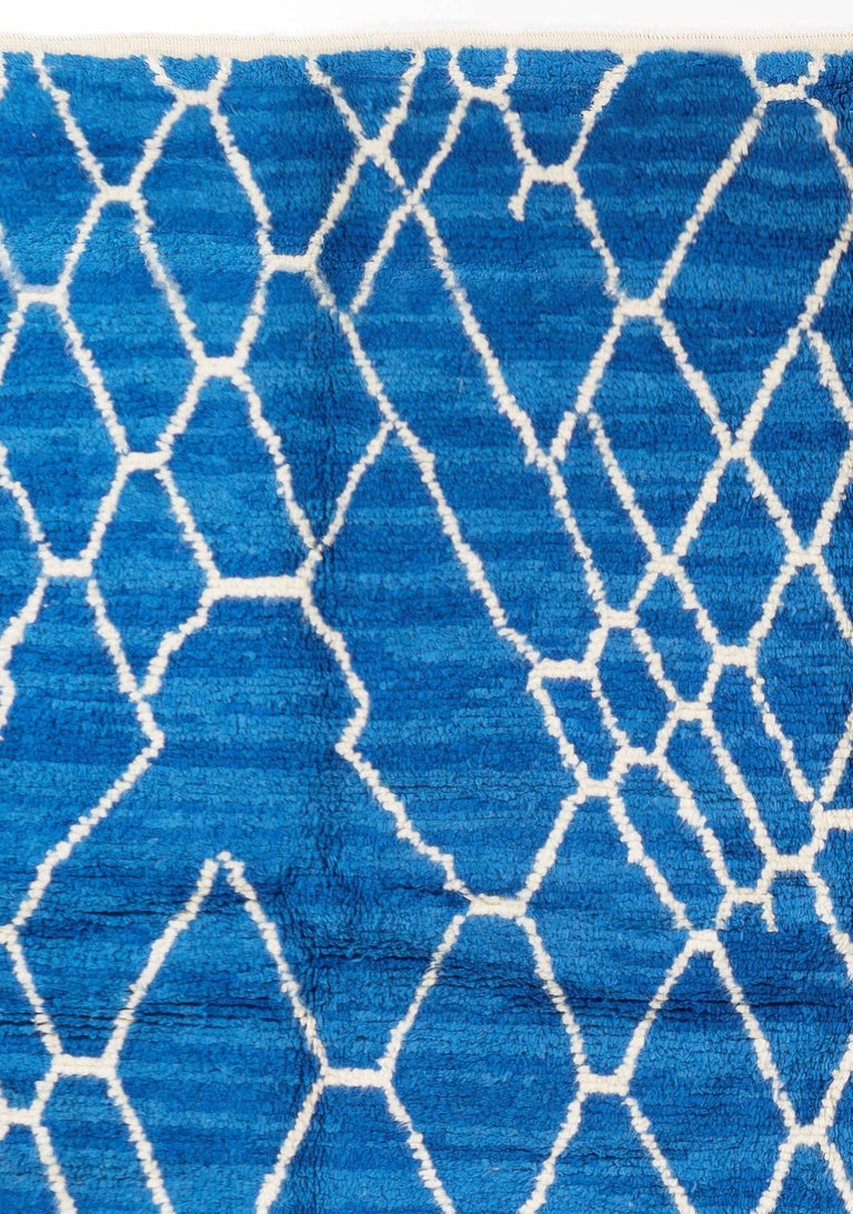 Moroccan Style Wool Carpet in Indigo Blue Color, Custom Options ...