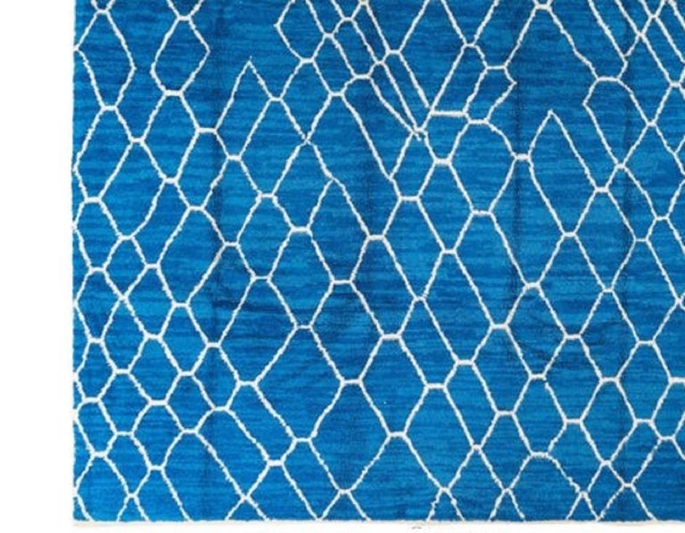 Moroccan Style Wool Carpet in Indigo Blue Color, Custom Options ...
