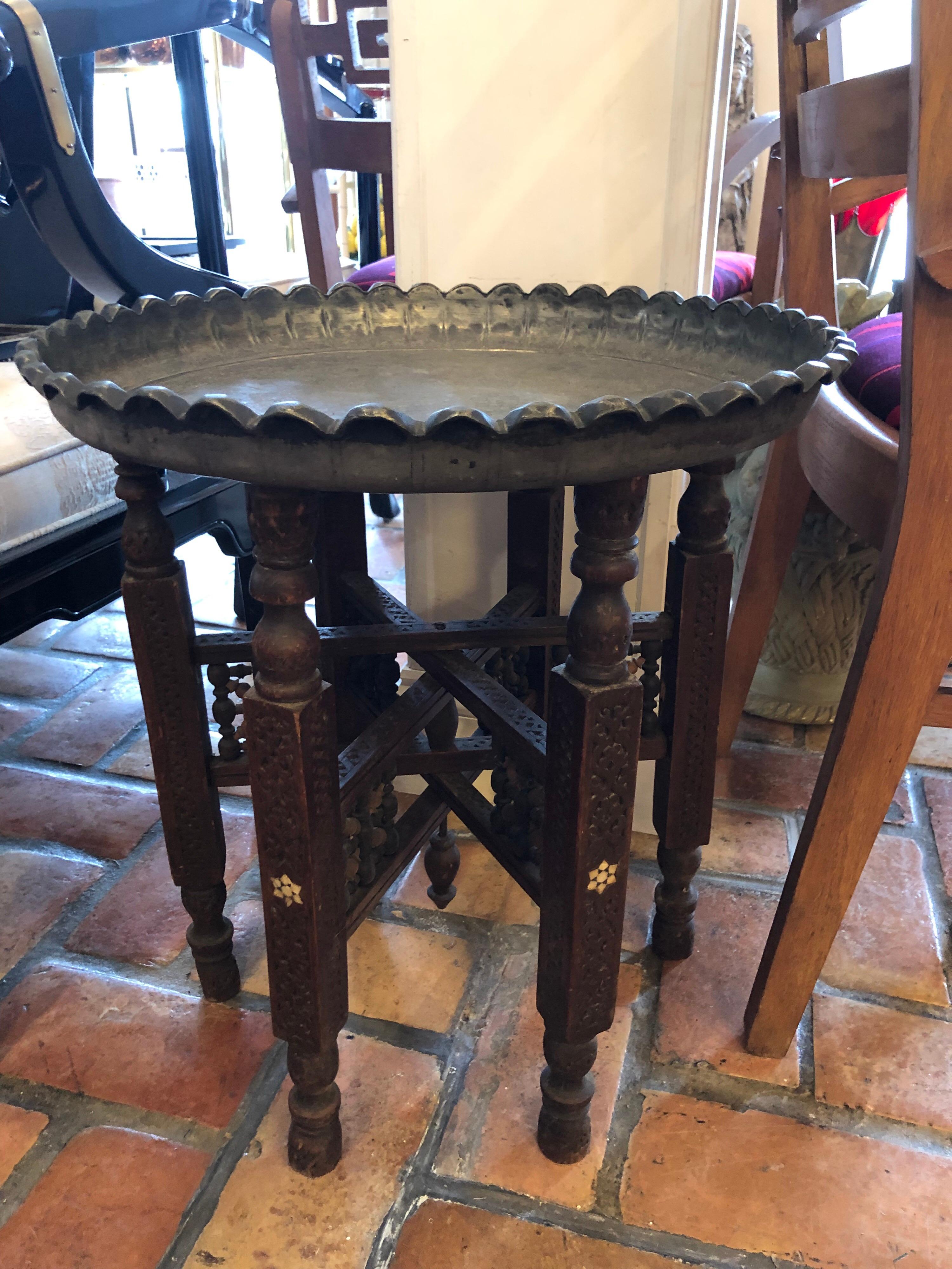 Moroccan Tray Table with Bone Inlay at 1stDibs