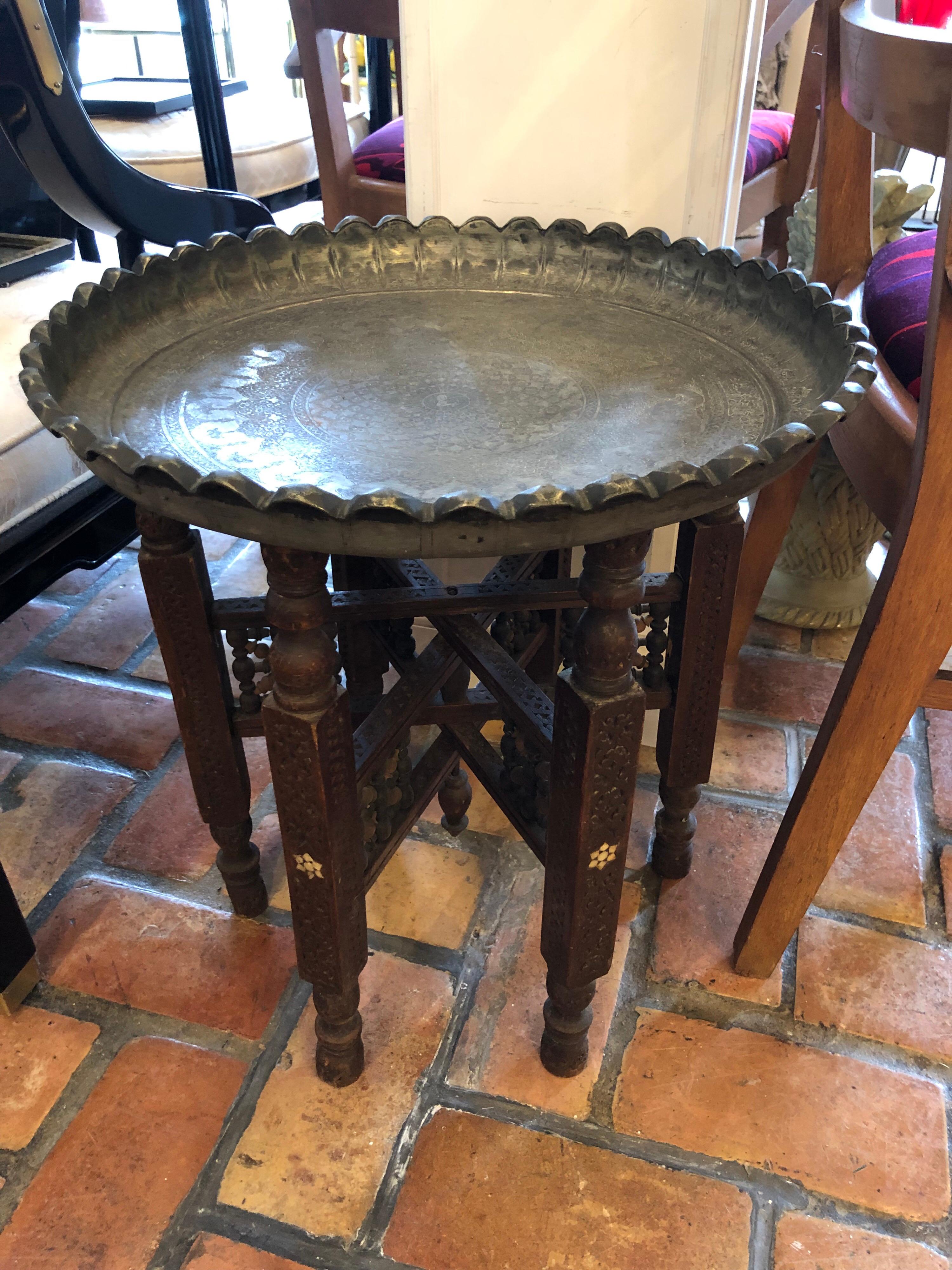 Moroccan Tray Table with Bone Inlay at 1stDibs