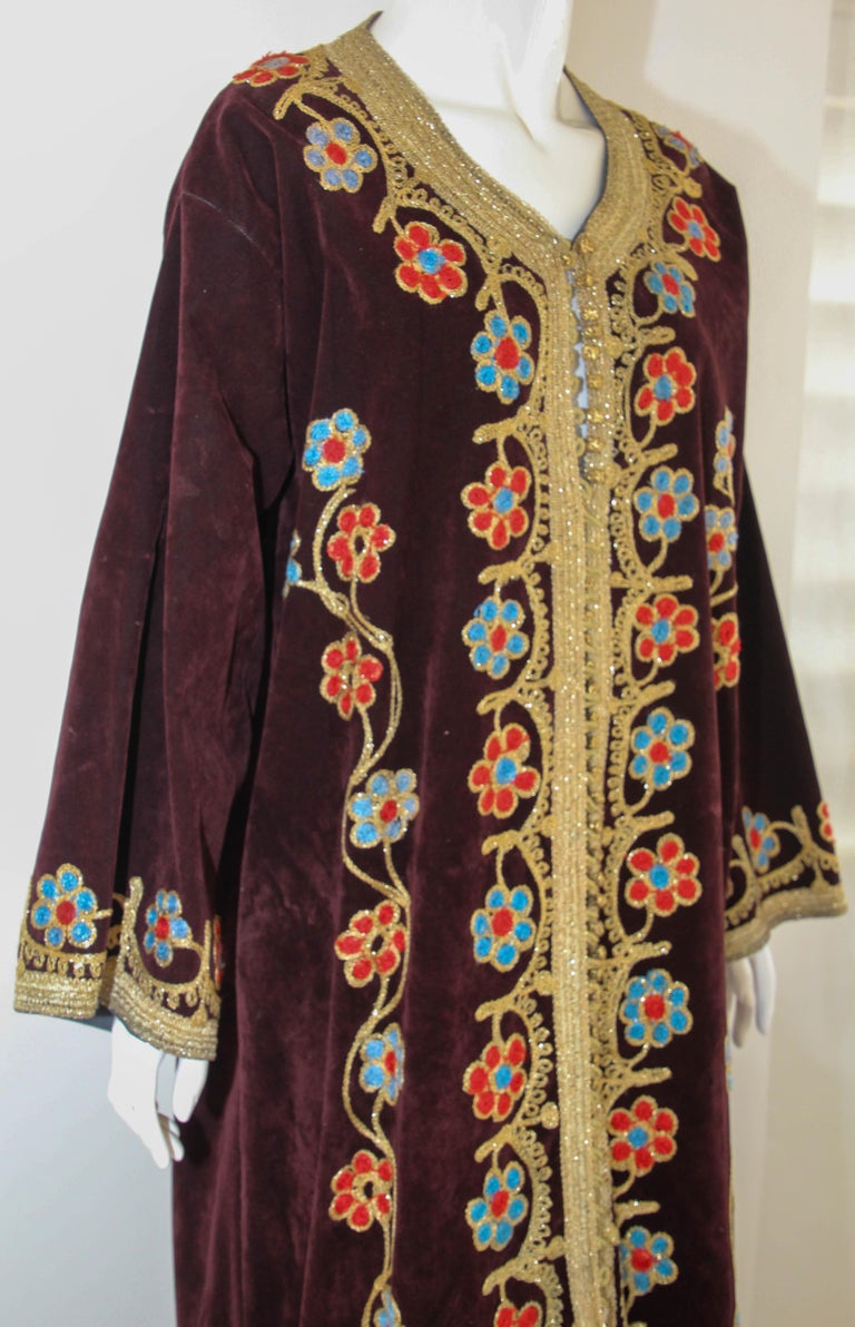 Moroccan Velvet Kaftan Embroidered Vintage Caftan 1960's For Sale at 1stDibs