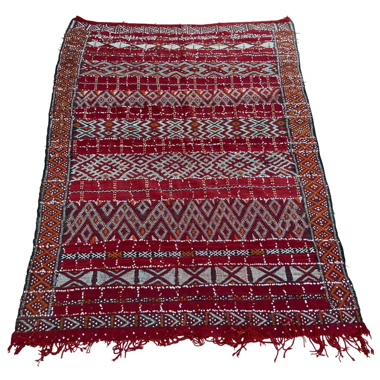 Moroccan Vintage Ethnic Textile with Sequins North Africa, Handira at ...