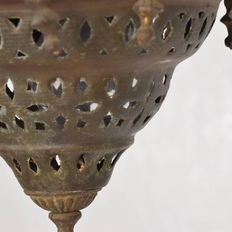 Moroccan Vintage Moorish Pierced Brass Hanging Lamp For Sale at 1stDibs