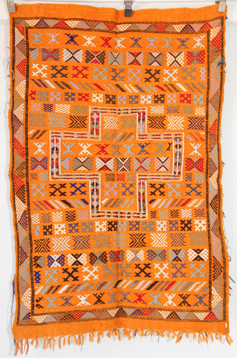 Moroccan Vintage North African Orange Tribal Kilim Rug at 1stDibs